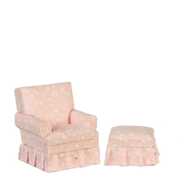 Dolls House Chair and Ottoman Pink Floral Lounge Furniture Miniature 1 ...